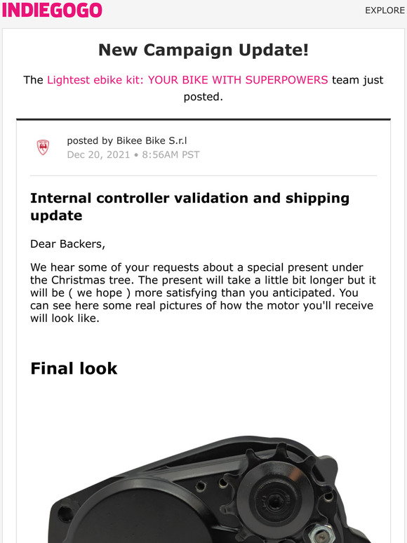 Indiegogo: Update #20 from Lightest ebike kit: YOUR BIKE WITH ...