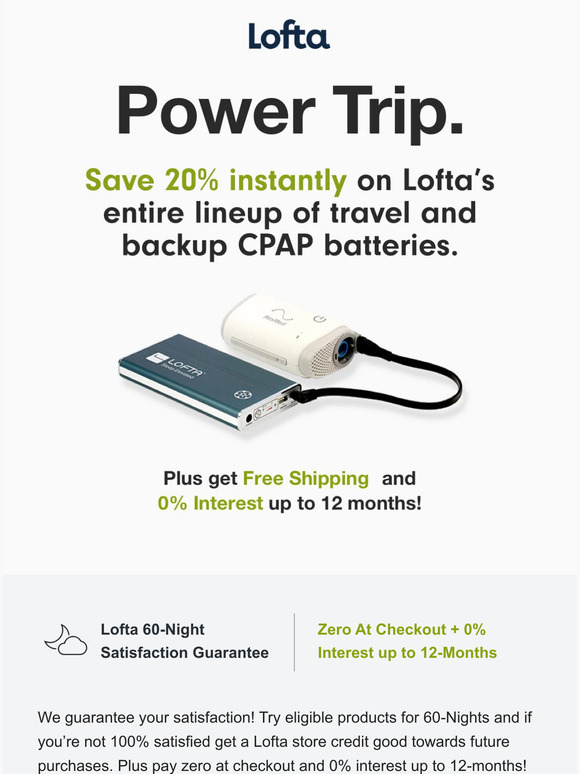 Lofta: Today - 20% Off All CPAP Batteries + Power Supplies + Travel ...
