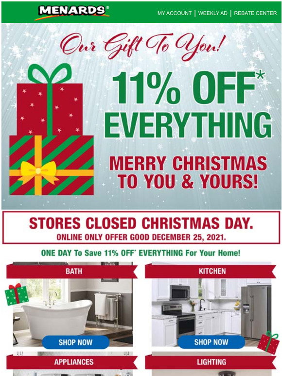 Menards: Our Gift To You! 11% OFF* Everything! | Milled