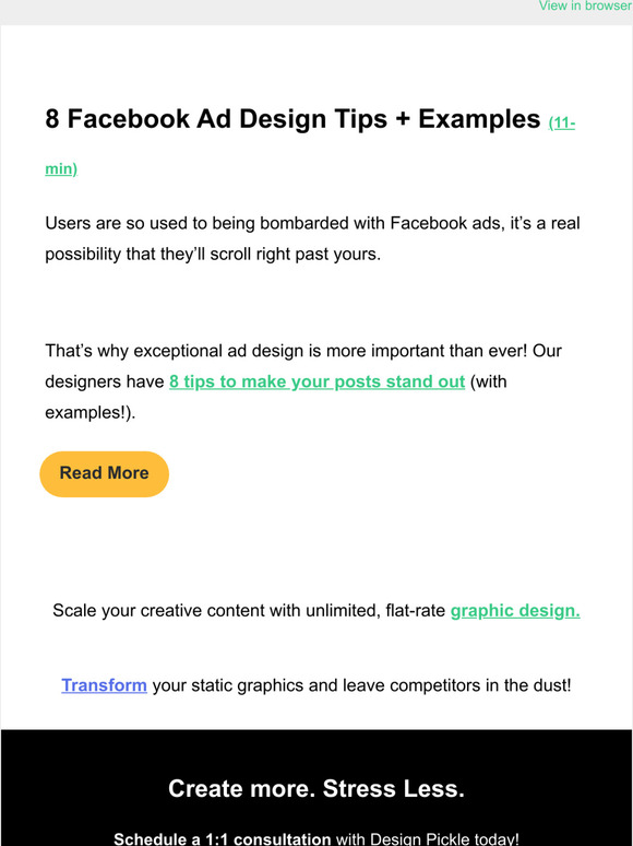 Design Pickle (US): 8 Facebook Ad Design Tips (w/ Examples) | Milled
