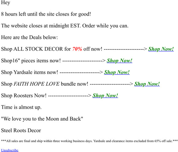 Steel Roots Decor: 8 hours left until Steel Roots Decor closes | Milled