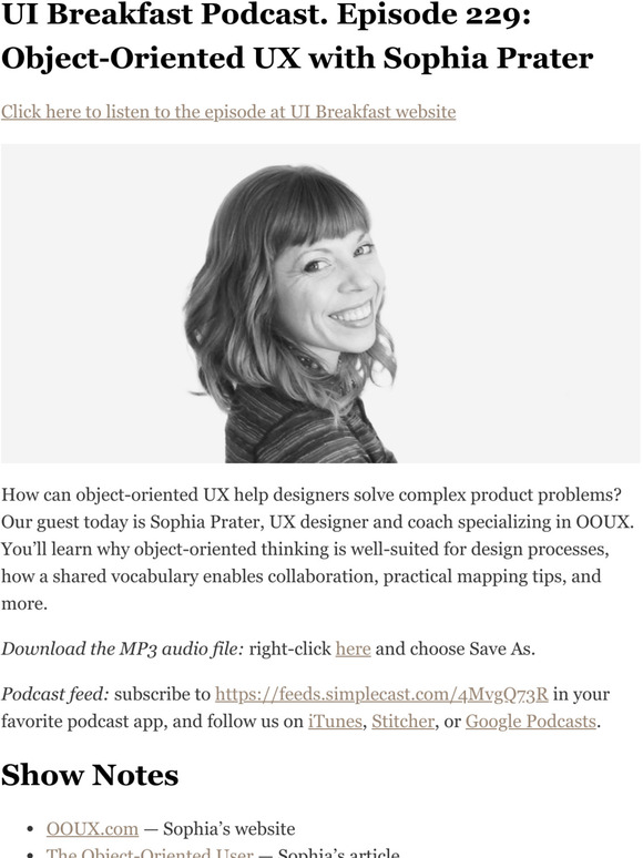 UI Breakfast: UI Breakfast Podcast. Episode 229: Object-Oriented UX with Sophia Prater | Milled