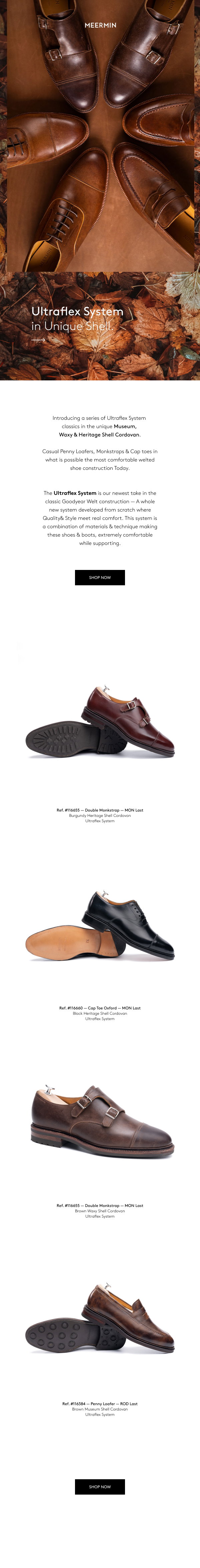 Meermin Shoes: Ultraflex System Classics in Unique Shell Cordovan | Milled