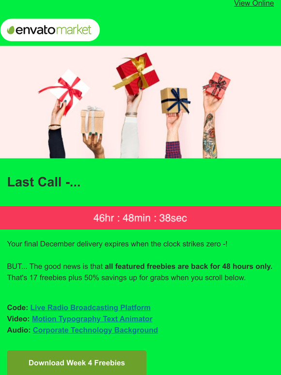 Envato: All Freebies Back For 48 Hours Only! + 50% OFF Steals | Milled