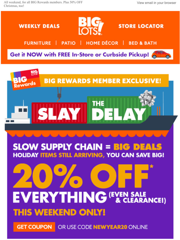 Big Lots: BIG Reward: EXTRA 20% OFF storewide! | Milled