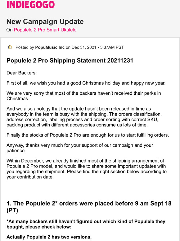 Indiegogo: Update #11 from Populele 2 Pro Smart Ukulele | Milled