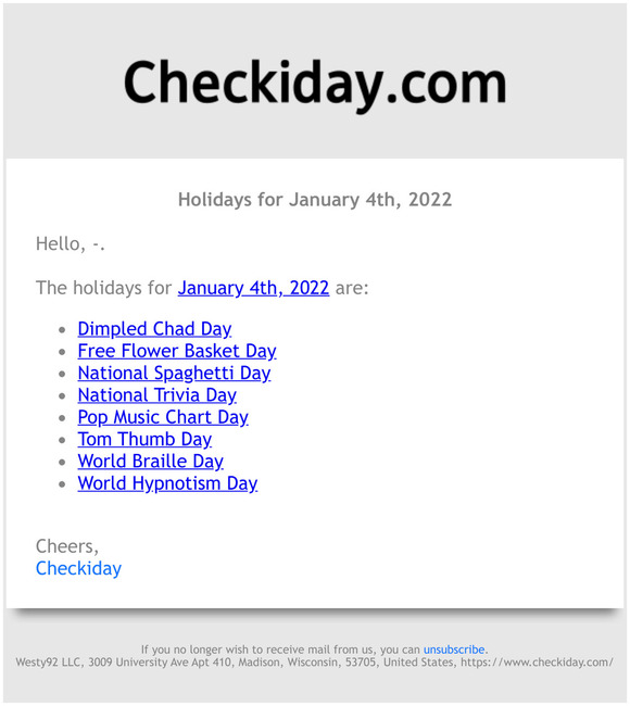 Checkiday: Holidays for January 4th, 2022! | Milled