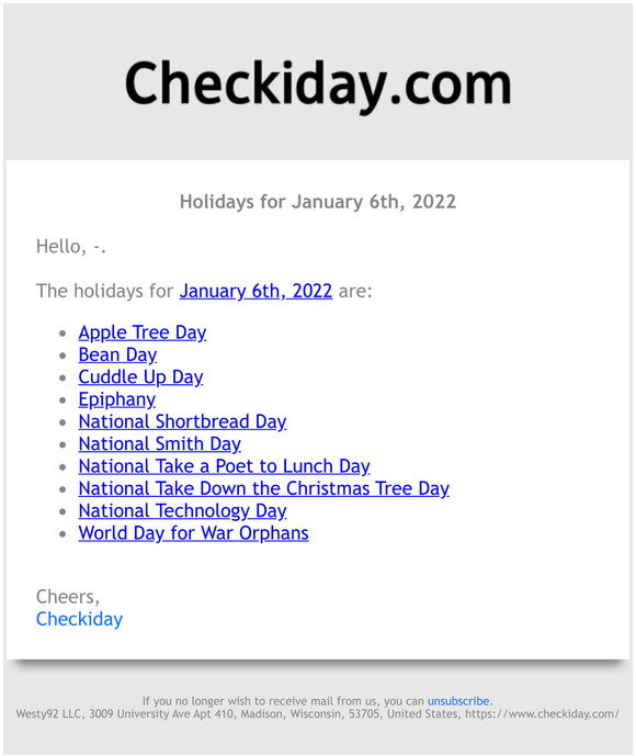 Checkiday: Holidays for January 6th, 2022! | Milled