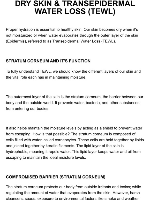 NO FACE: Dry Skin and Transepidermal Water Loss (TEWL) | Milled