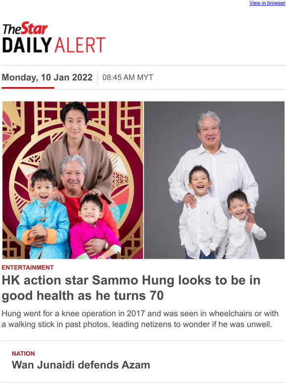 The Star: HK action star Sammo Hung looks to be in good health as he ...