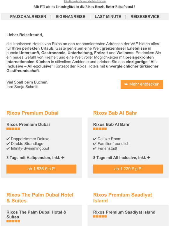 FTI: Die perfekte Destination fr Sie: Unvergessliche #RIXOSMOMENTS, lieber Reisefreund ! | Milled