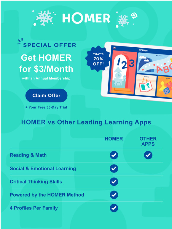 Homer: Kickstart Your Childs Learning Journey for Only $3/Month | Milled