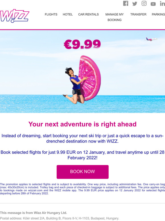 Wizz Air: Selected flights available for only 9.99 EUR with WIZZ | Milled