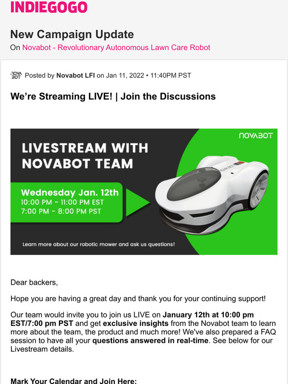 Indiegogo: Update #10 from Novabot - Revolutionary Autonomous Lawn Care ...