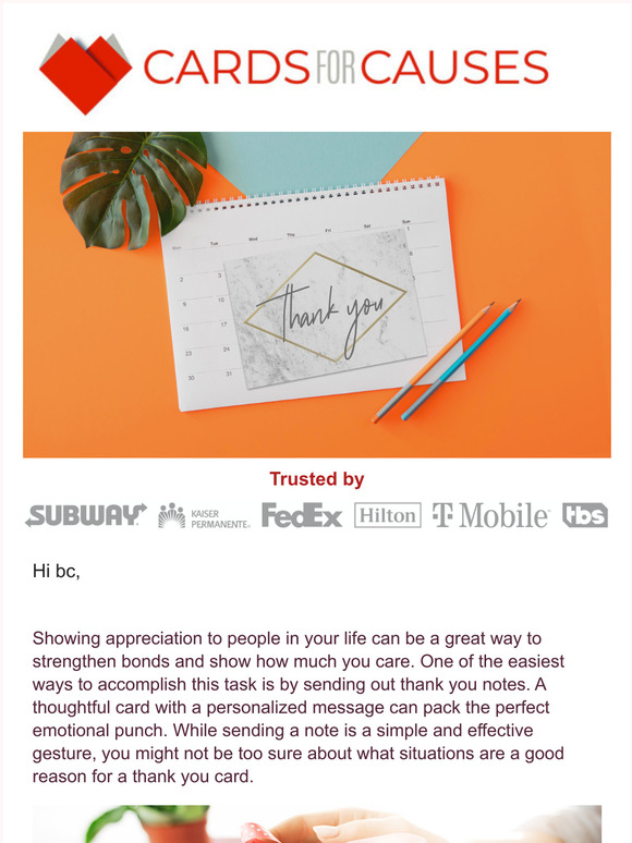 Cards for Causes: When To Send a Thank You Note | Milled
