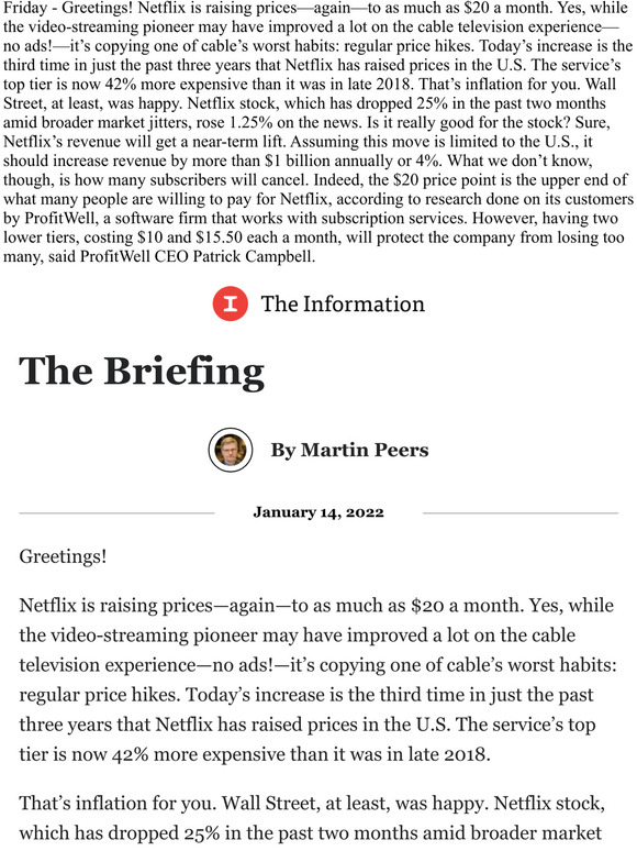 The Information: The Briefing: What Netflix Risks With Its Latest Price ...