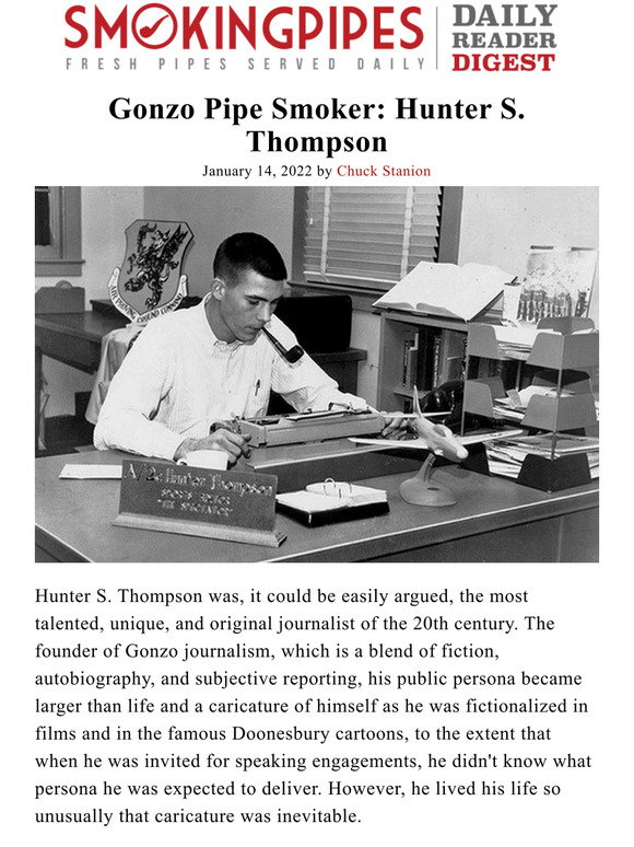 Smokingpipes: Gonzo Pipe Smoker: Hunter S. Thompson | Daily Reader ...