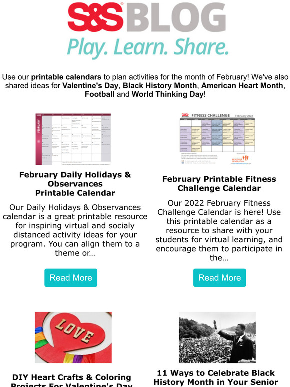 S&S Worldwide: February Resources Guide - Printable Calendars ...