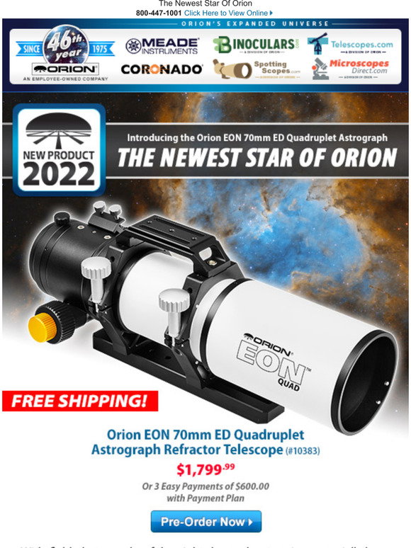 Orion Telescopes: Introducing The Orion EON 70mm ED Quadruplet ...
