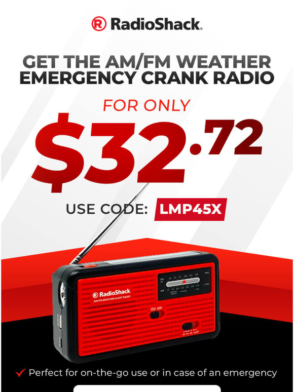 RadioShack: AM/FM Weather Emergency Crank Radio For Only $32.72 | Milled