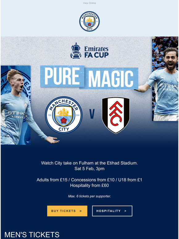 Manchester City: Fulham tickets now on sale - Adults from 15! | Milled