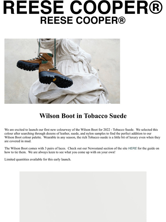 Reese Cooper: NEW: WILSON BOOT IN TOBACCO SUEDE | Milled
