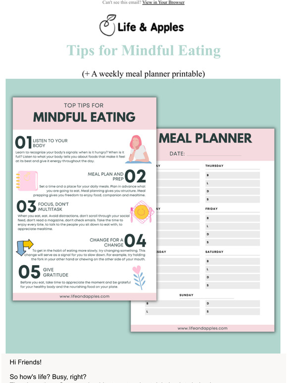 Life And Apples [printable Inside} Mindful Eating Meal Planner Milled