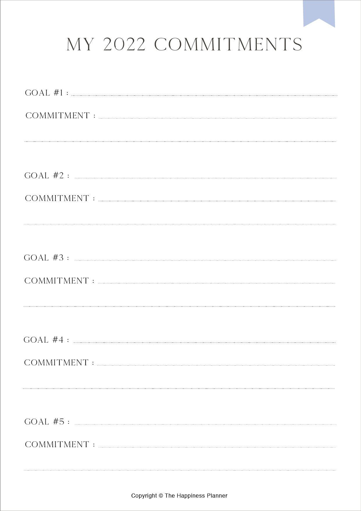The Happiness Planner: New Printables: 2022 Goals & Commitments | Milled