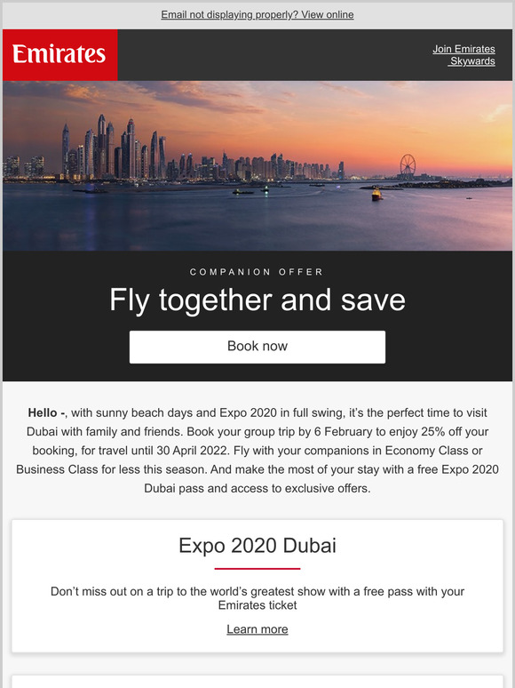 Emirates: Fly together to Dubai and save 25% on fares | Milled