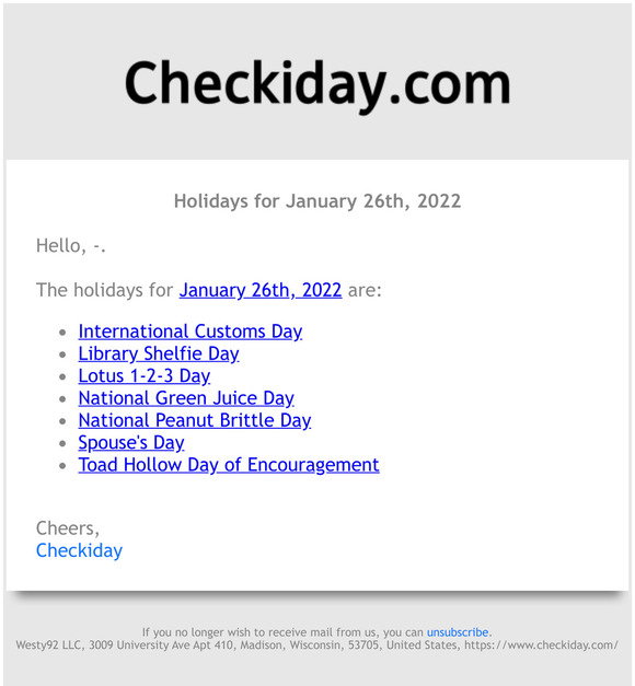 Checkiday: Holidays for January 26th, 2022! | Milled