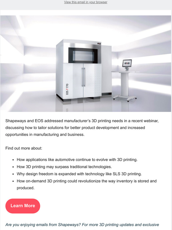 Shapeways: Shapeways and EOS address manufacturers 3D printing needs ...