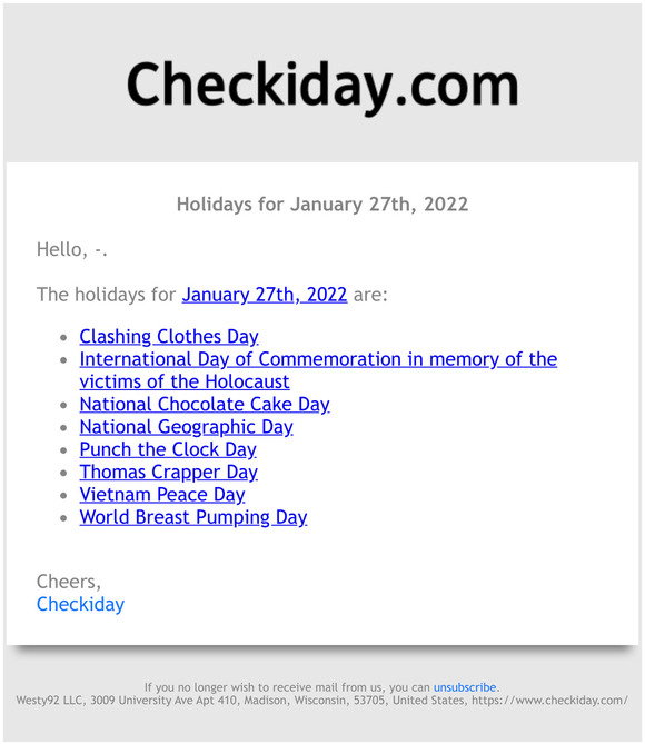 Checkiday: Holidays for January 27th, 2022! | Milled