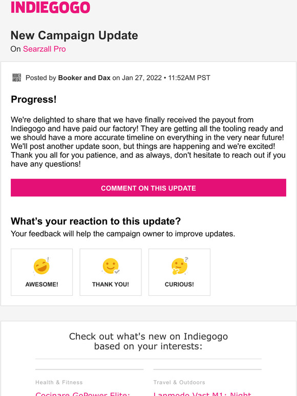 Indiegogo: Update #4 from Searzall Pro | Milled