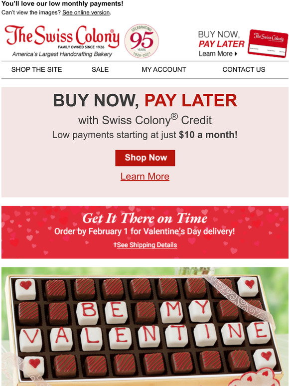 Swiss Colony: Make Valentines Day Sweeter with Our Credit Plan | Milled