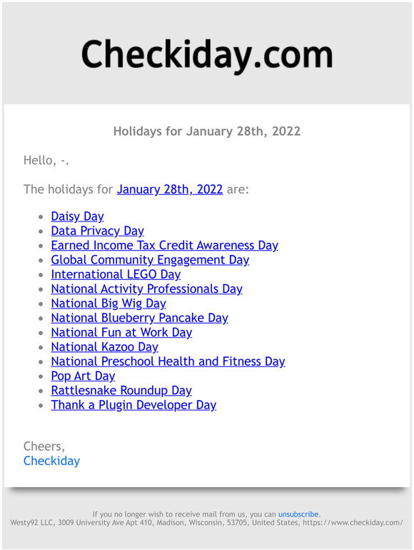 Checkiday: Holidays for January 28th, 2022! | Milled