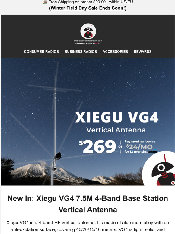 Radioddity: Introducing Xiegu VG4 4-Band Vertical Antenna | Milled