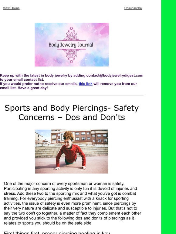 BodyJewelry: Sports and Body Piercings - Safety Concerns - Dos and Don ...