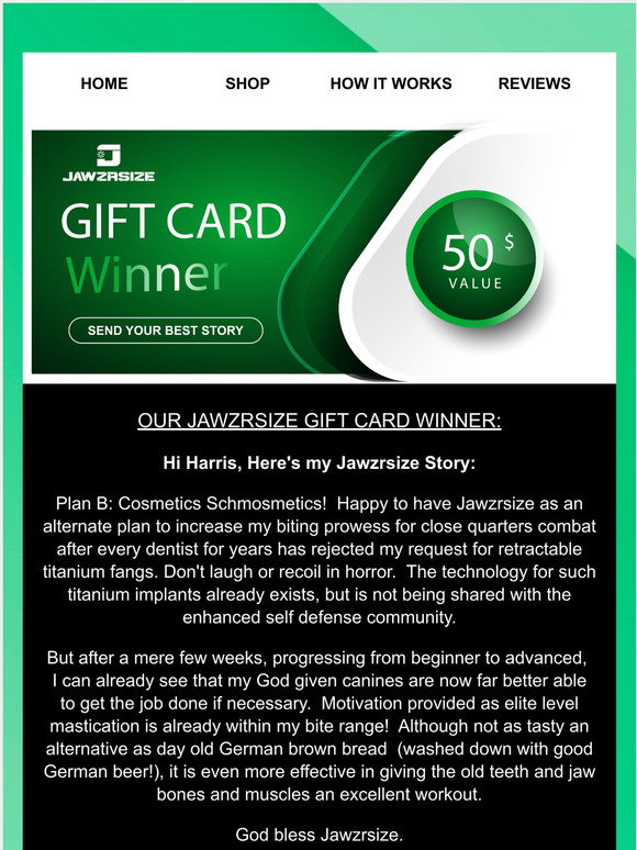 Jawzrsize: This Week's Gift Card Winner! | Milled