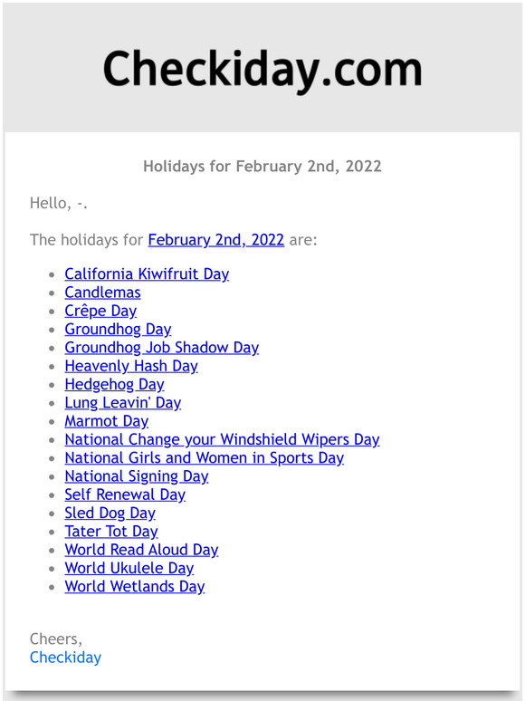 Checkiday: Holidays for February 2nd, 2022! | Milled