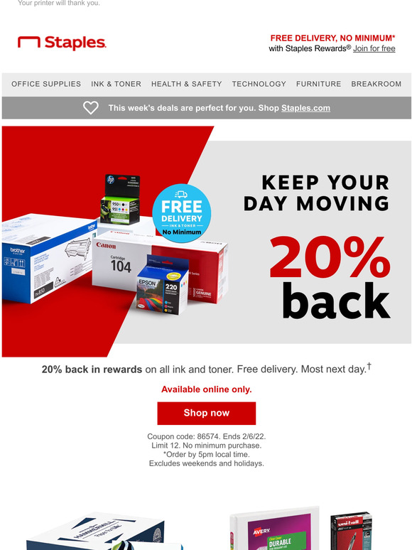 Staples.com: Huge rewards on ink get 20% back! | Milled