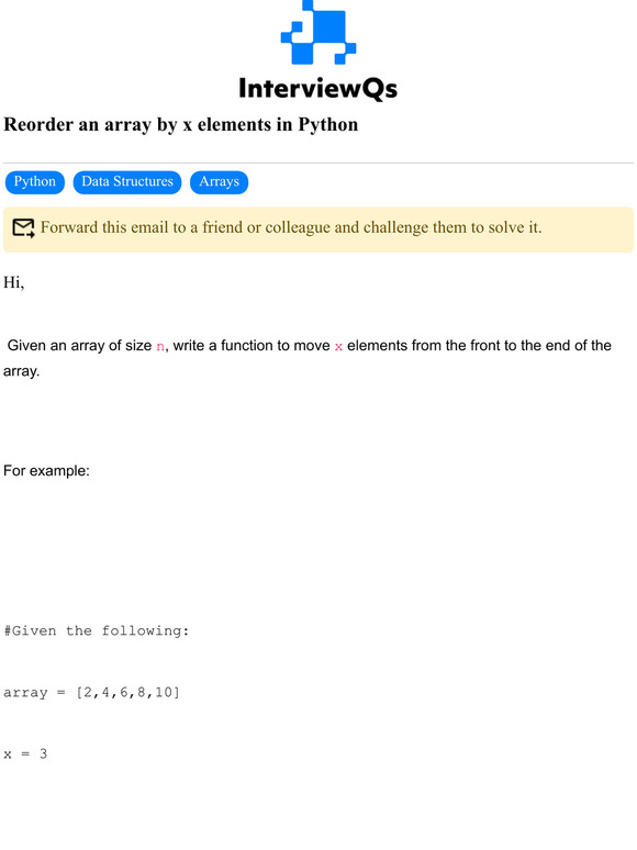 Data Interview Qs Reorder An Array By X Elements In Python Milled