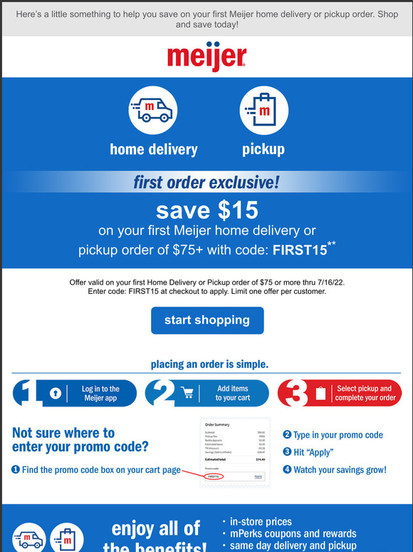 Meijer: Save $15 on Your First Meijer Home Delivery or Pickup Order of ...