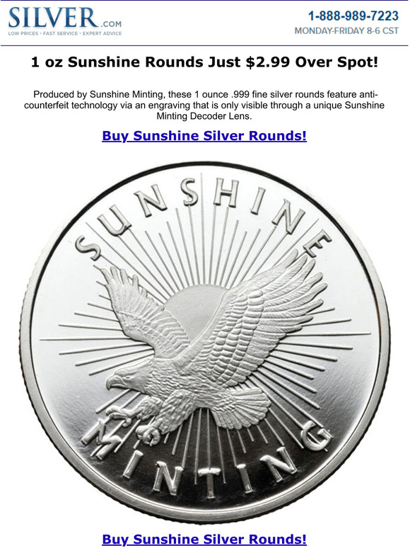 Silver: Sunshine Rounds On Sale Now! | Milled