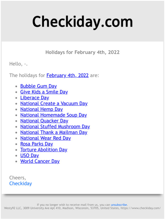Checkiday: Holidays for February 4th, 2022! | Milled