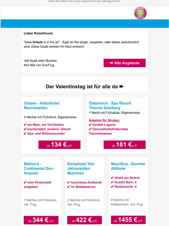 5vorFlug: Urlaub zum Verlieben , lieber Reisefreund ! | Milled