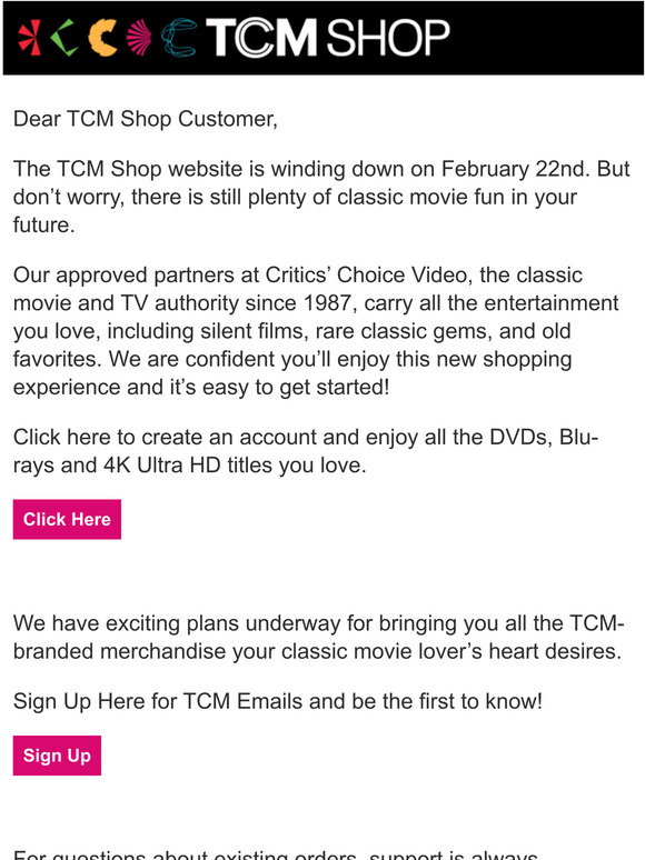 Turner Classic Movies: Important TCM Shop News - Please Read! | Milled