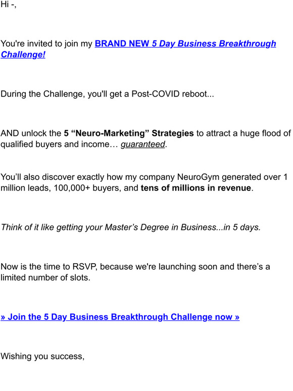 NeuroGym: CHALLENGE: 5 Days to Get Your Business Back on Track | Milled
