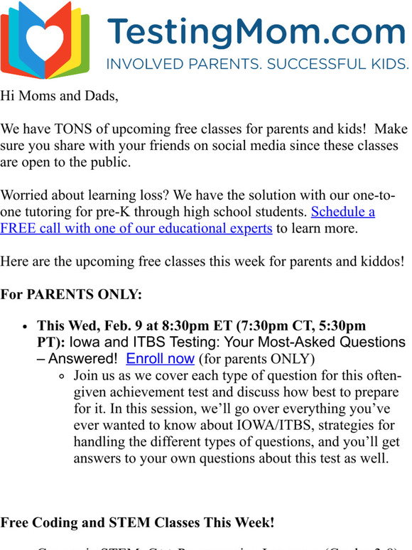 Testing Mom: Free classes: ITBS Secrets, STEM C++, Tinkercad and more ...