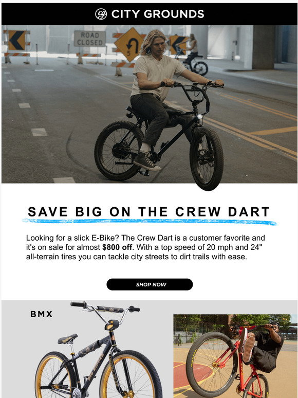 City Grounds: Customer Fav Crew Dart E-Bike on Sale | Milled