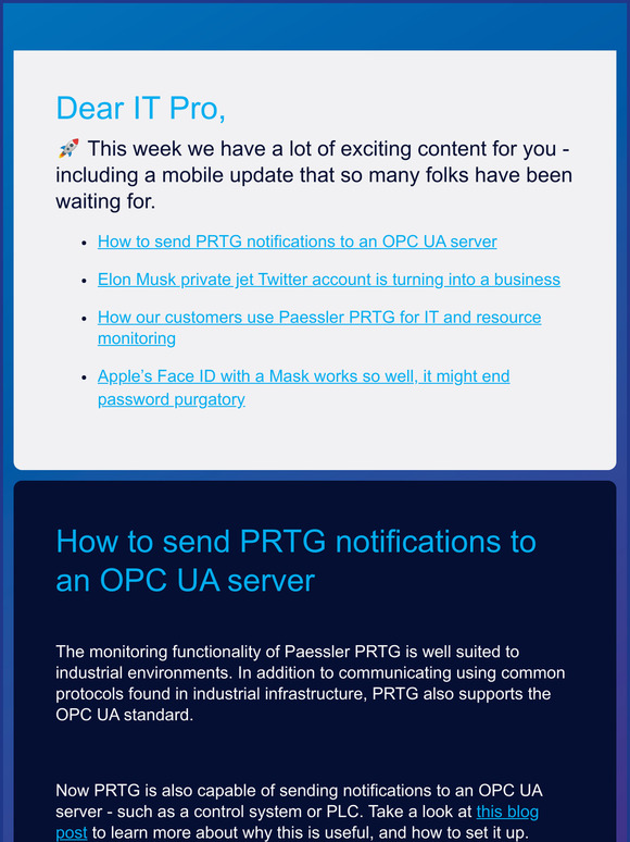 Paessler.Com: How to send PRTG notifications to an OPC UA server | Milled